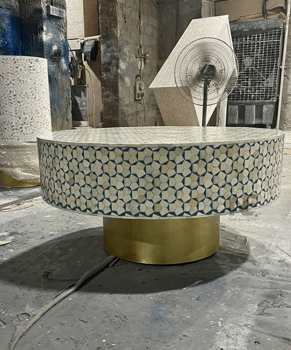 Bone Inlay Round Coffee Table – Niktan Export